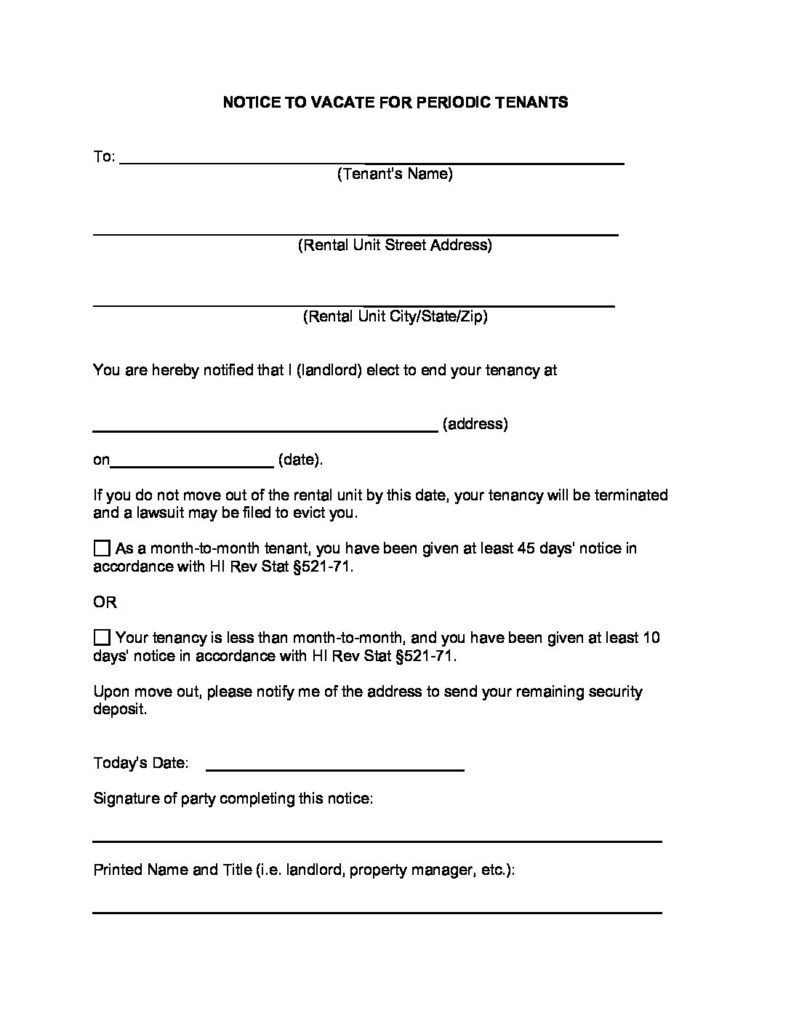 45 Day Notice To Vacate Hawaii Template
