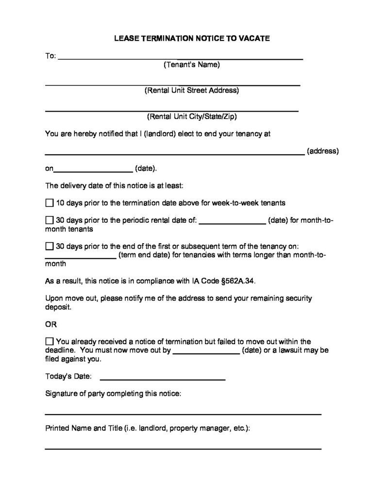 FREE Iowa Eviction Notice Form 2021 Notice To Vacate PDF