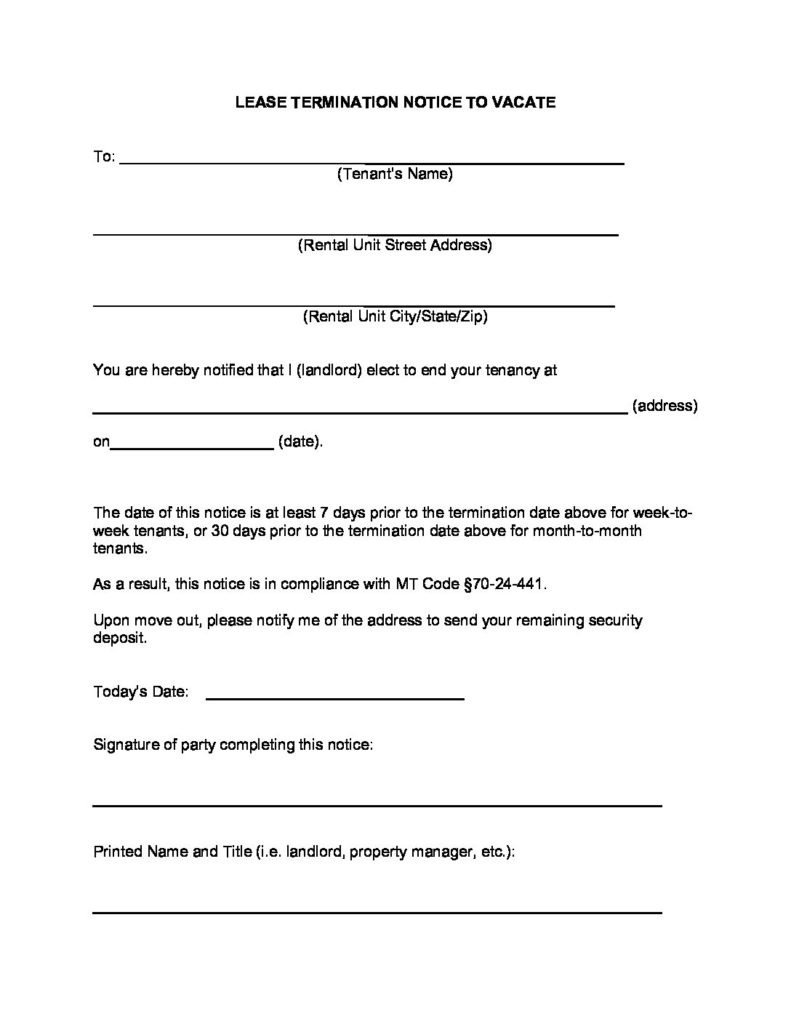FREE Montana Eviction Notice Form 2021 Notice To Vacate PDF