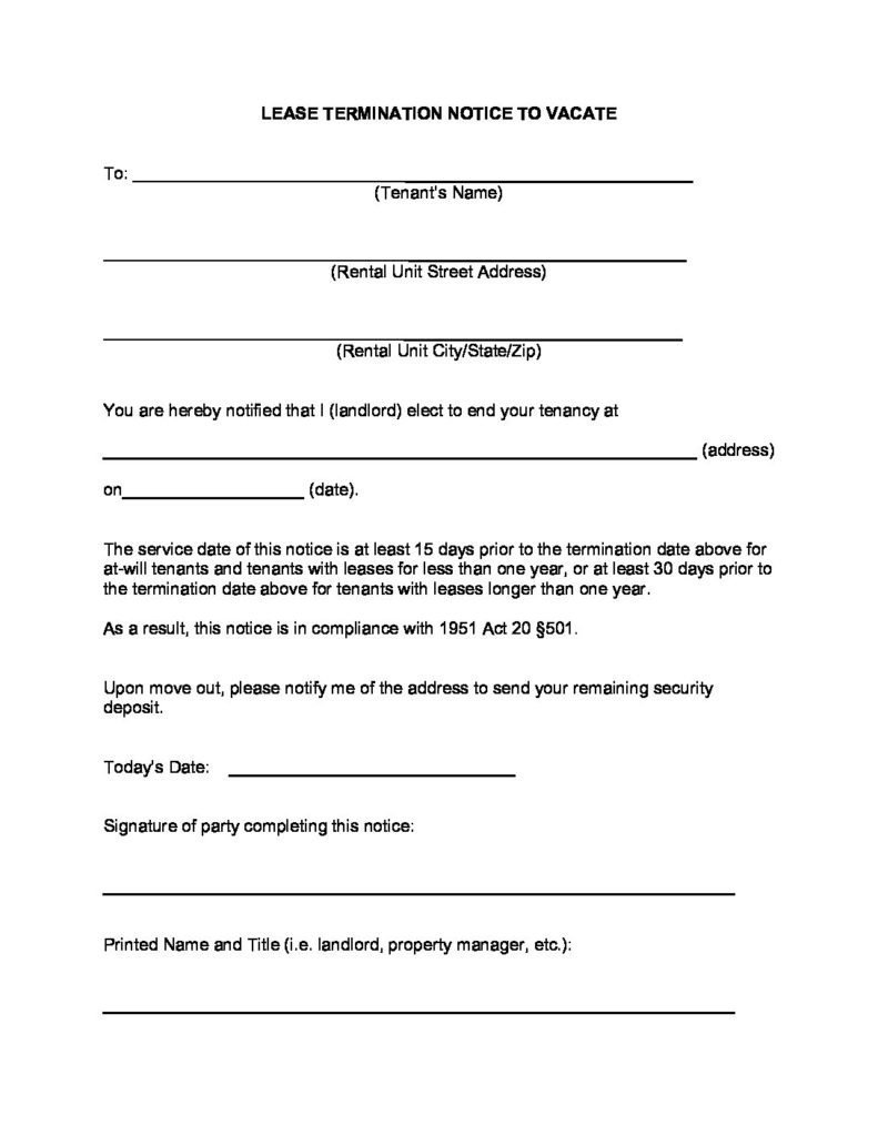 FREE Pennsylvania Eviction Notice Form 2021 Notice To Vacate PDF