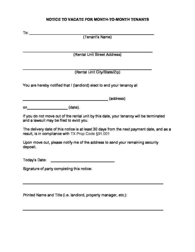 FREE Texas Eviction Notice Form 2021 Notice To Vacate PDF