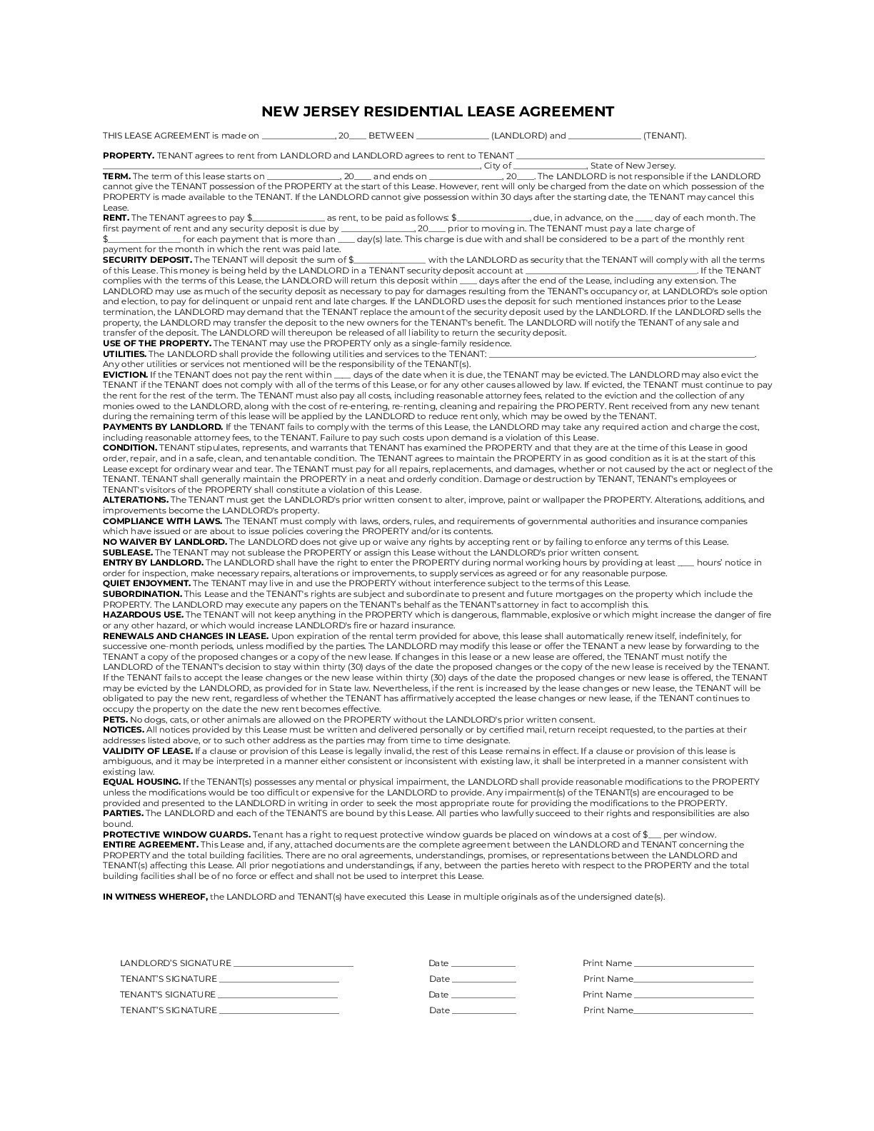 New Jersey Lease Agreement Free 2021 Official PDF Word