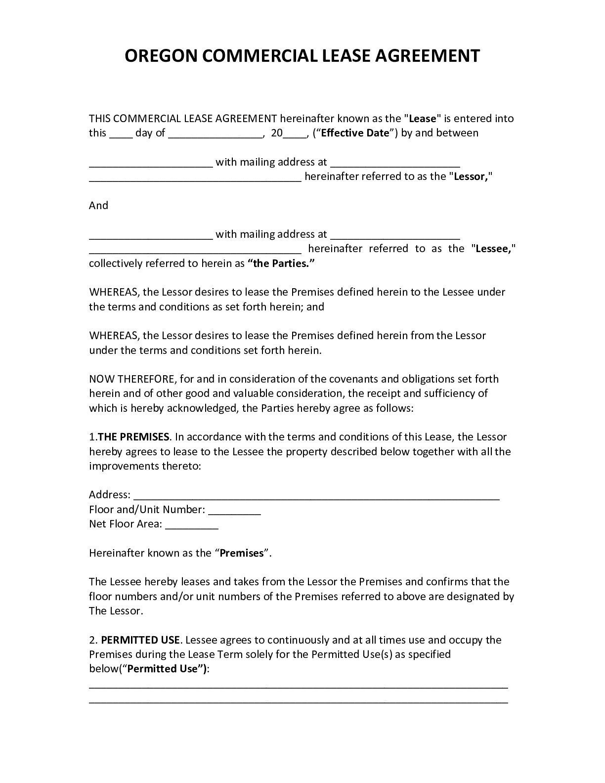 OFFICIAL Oregon Commercial Lease Agreement 2020 PDF Form