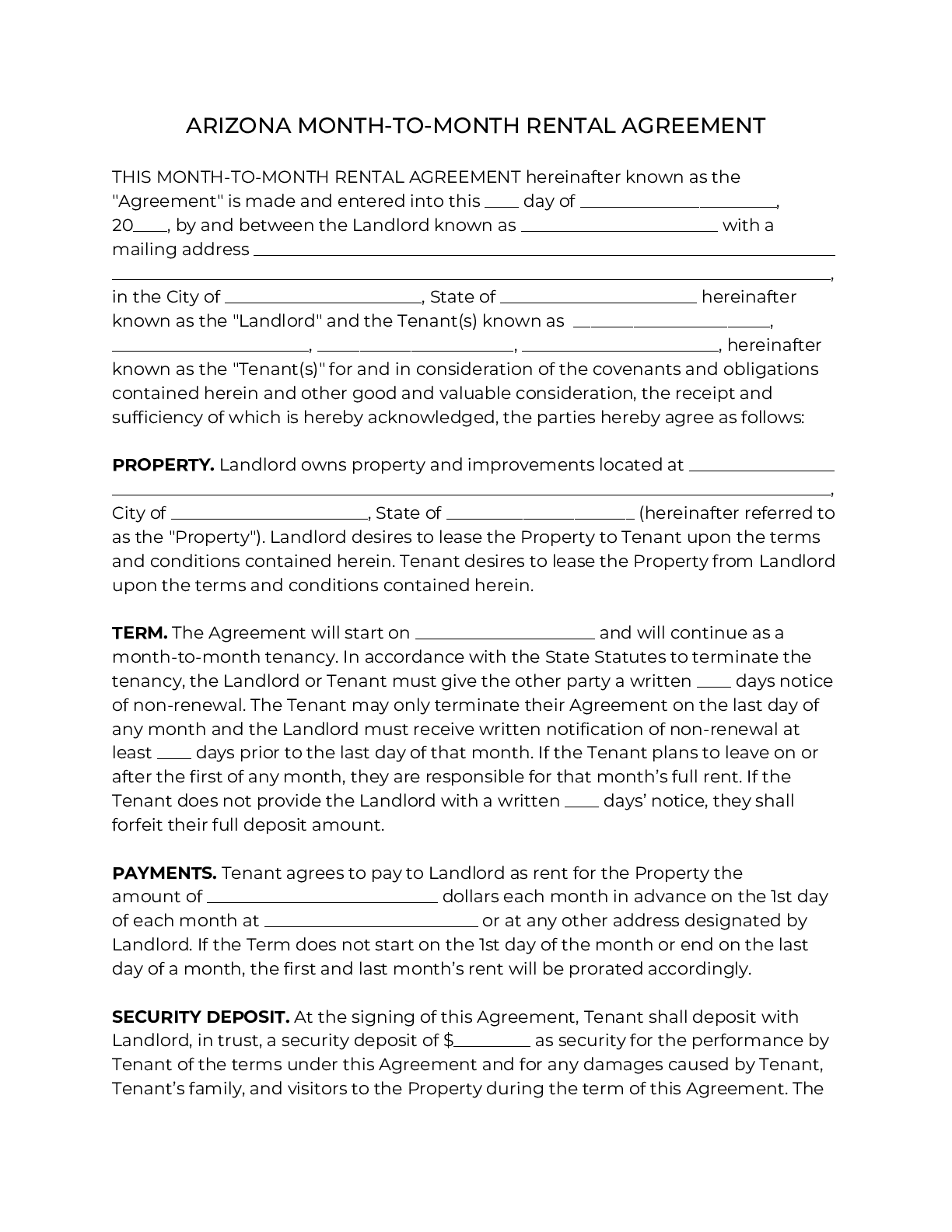 Arizona Rental Lease Agreement Template 2023 PDF DOC